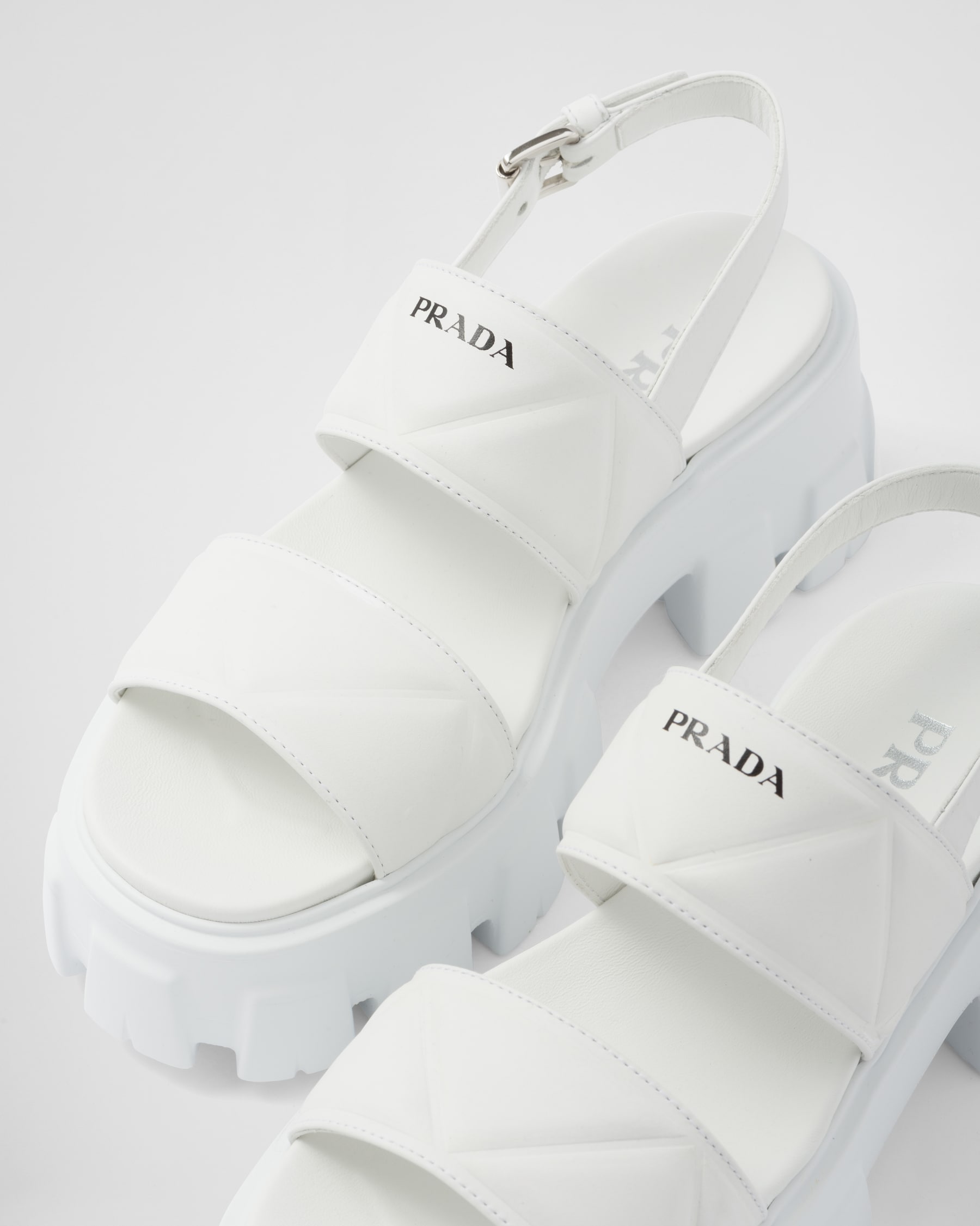White Monolith Leather Sandals | PRADA