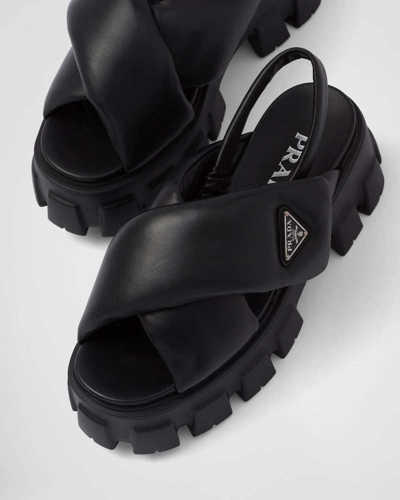 Black Monolith Padded Nappa Leather Sandals | PRADA