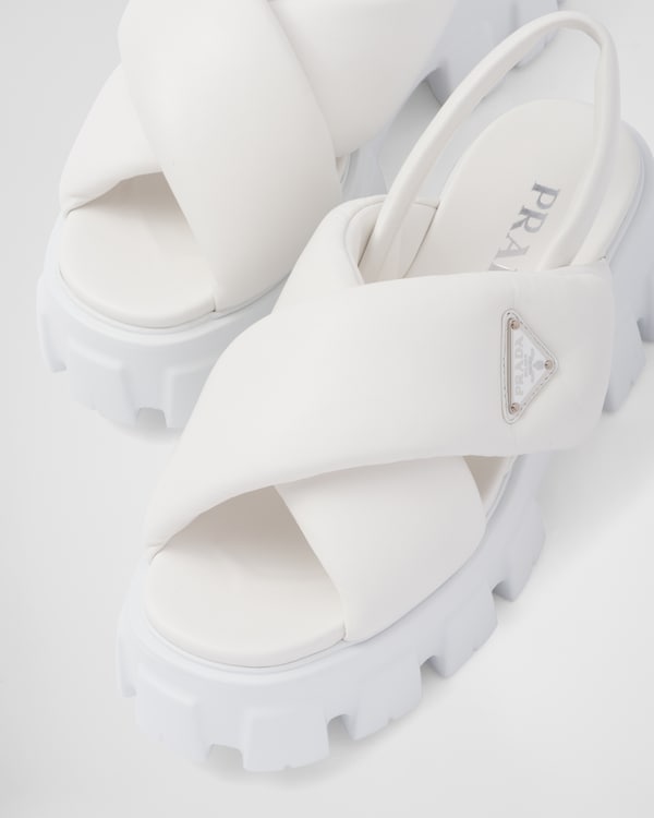White Monolith Padded Nappa Leather Sandals | PRADA