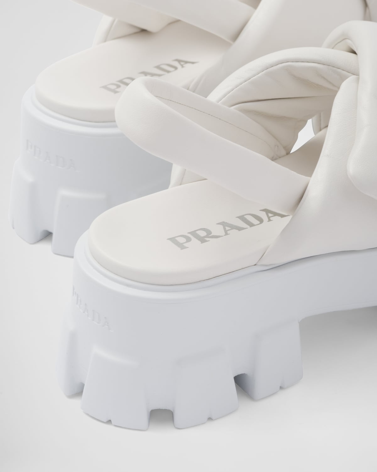 White Monolith Padded Nappa Leather Sandals | PRADA
