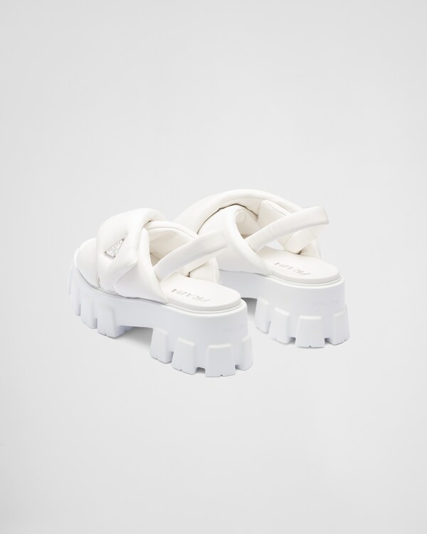 White Monolith Padded Nappa Leather Sandals | PRADA