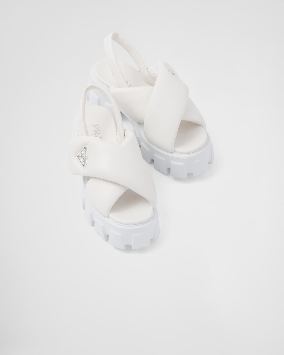 White Monolith Padded Nappa Leather Sandals | PRADA