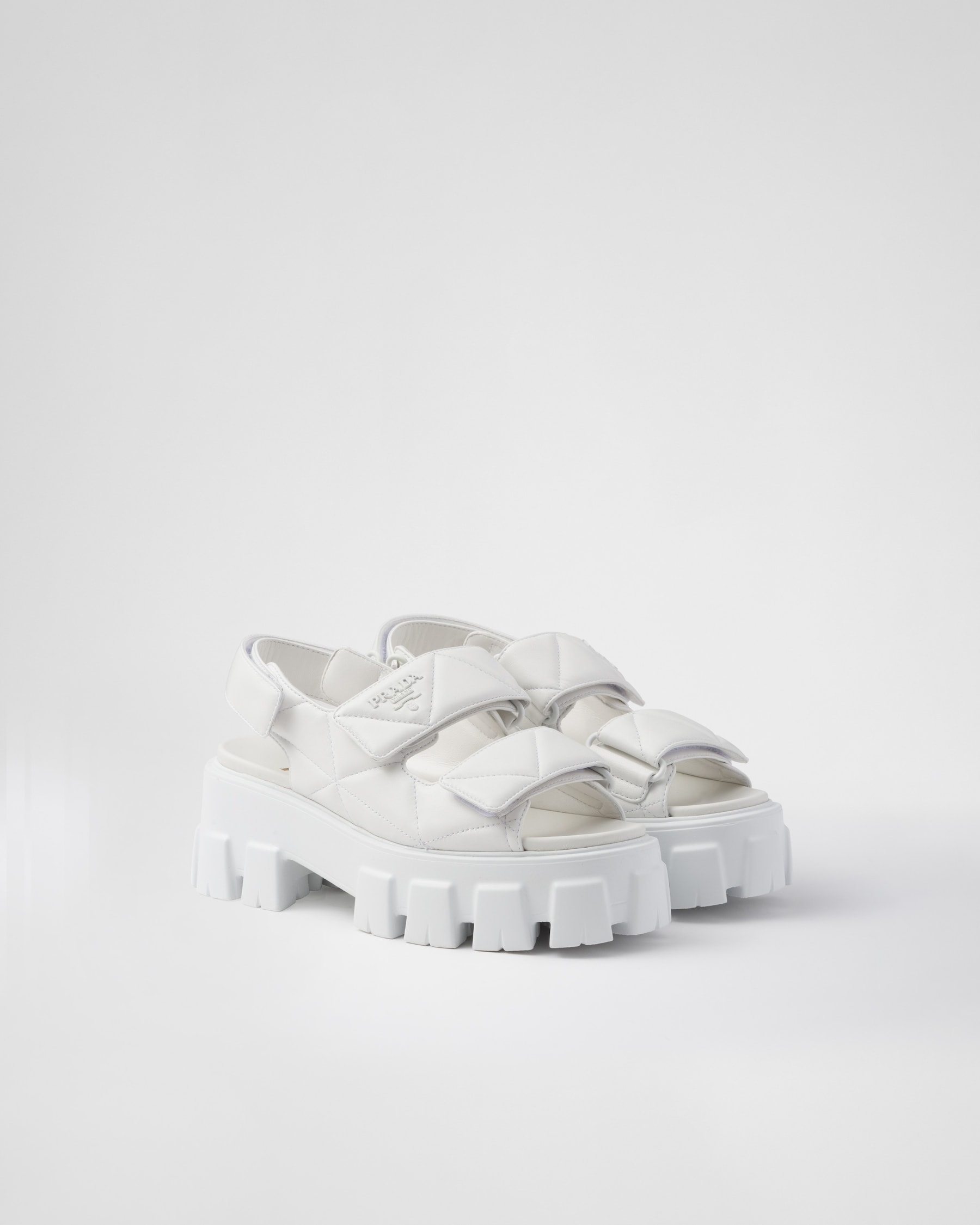 White Monolith Nappa Leather Sandals | PRADA