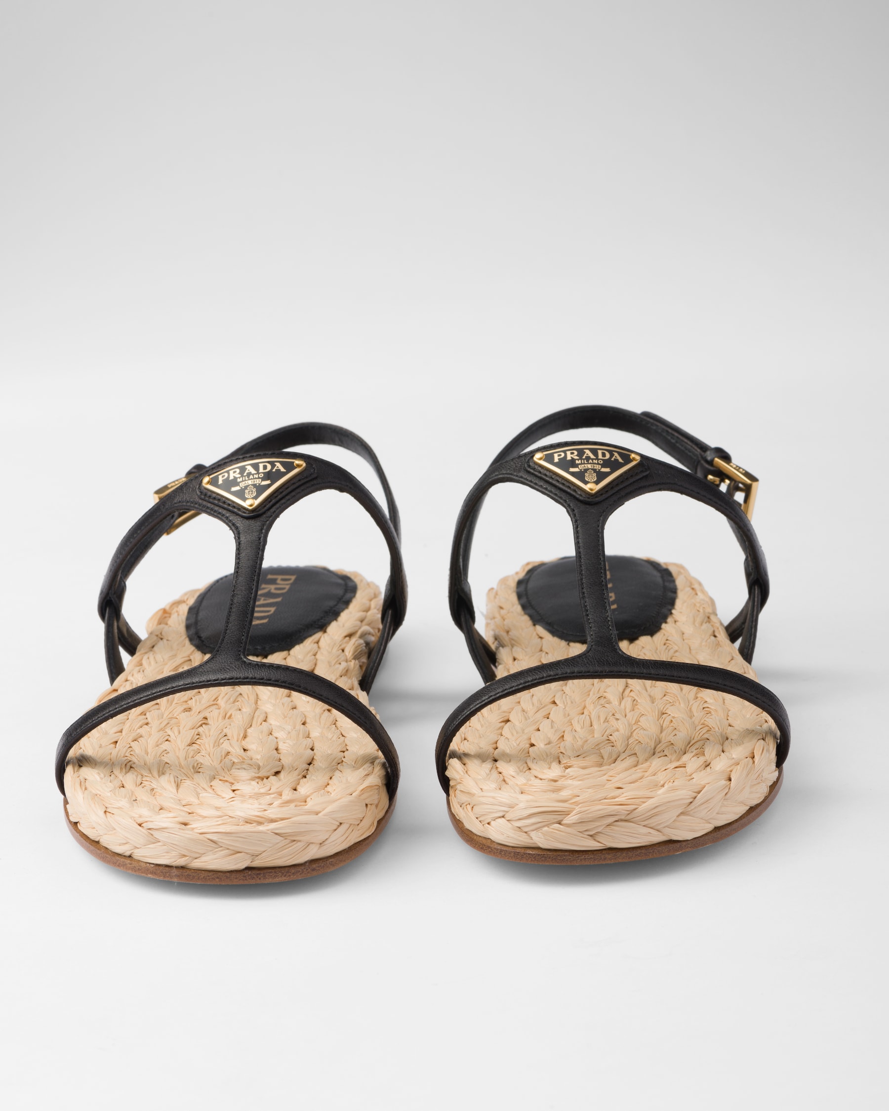 Black Flat Nappa Leather Sandals | PRADA