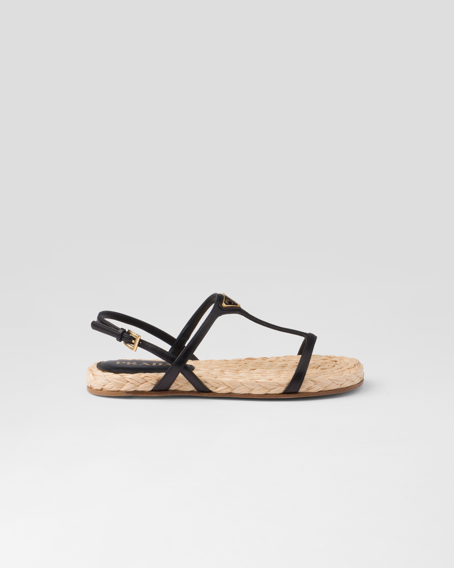 Black Flat Nappa Leather Sandals | PRADA
