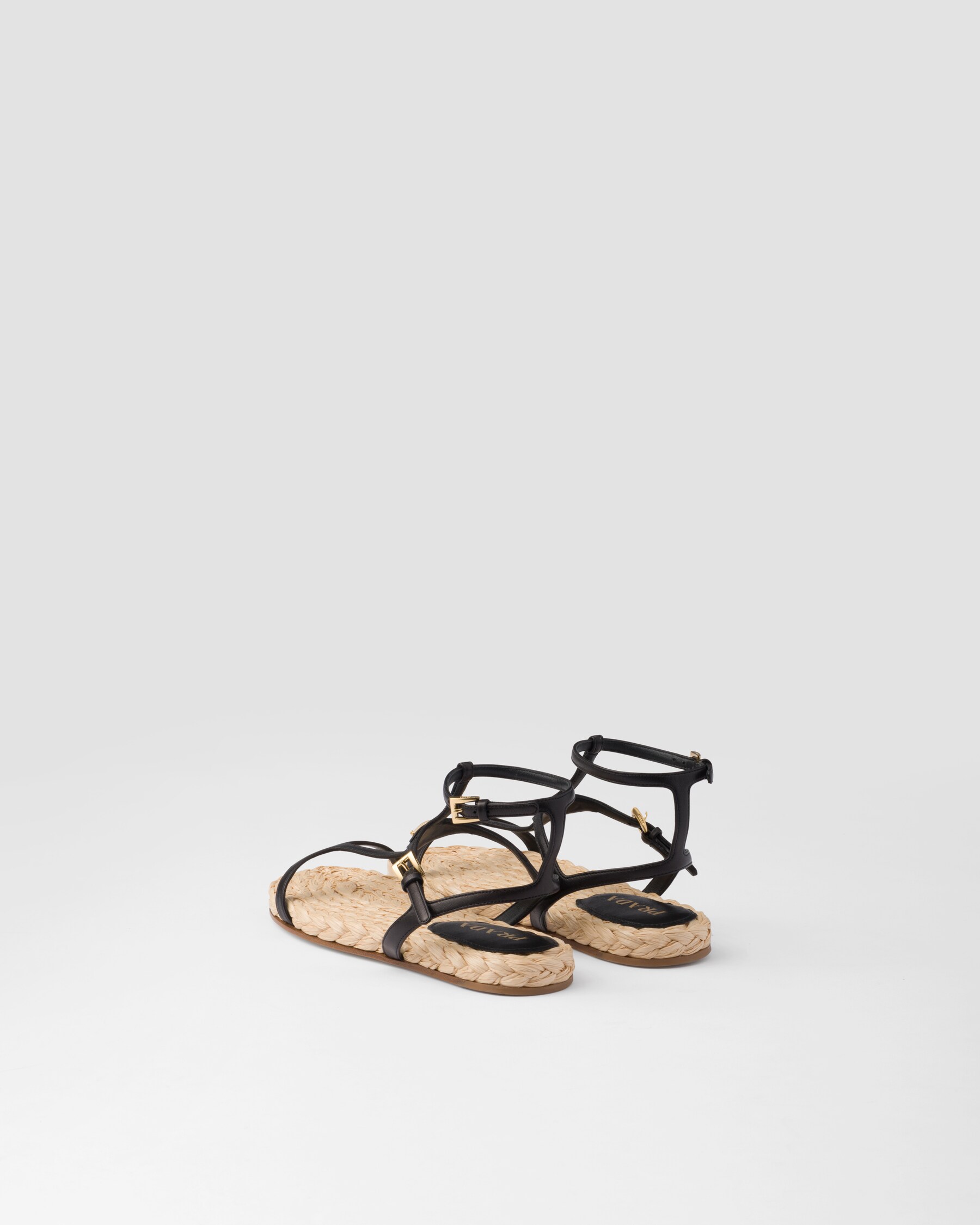 Black Flat Nappa Leather Sandals | PRADA
