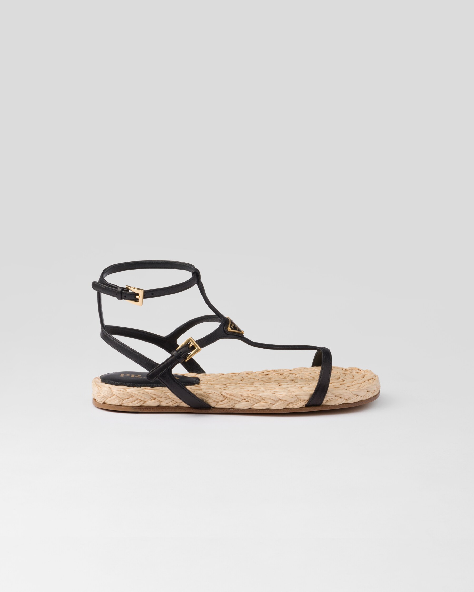 Black Flat Nappa Leather Sandals | PRADA