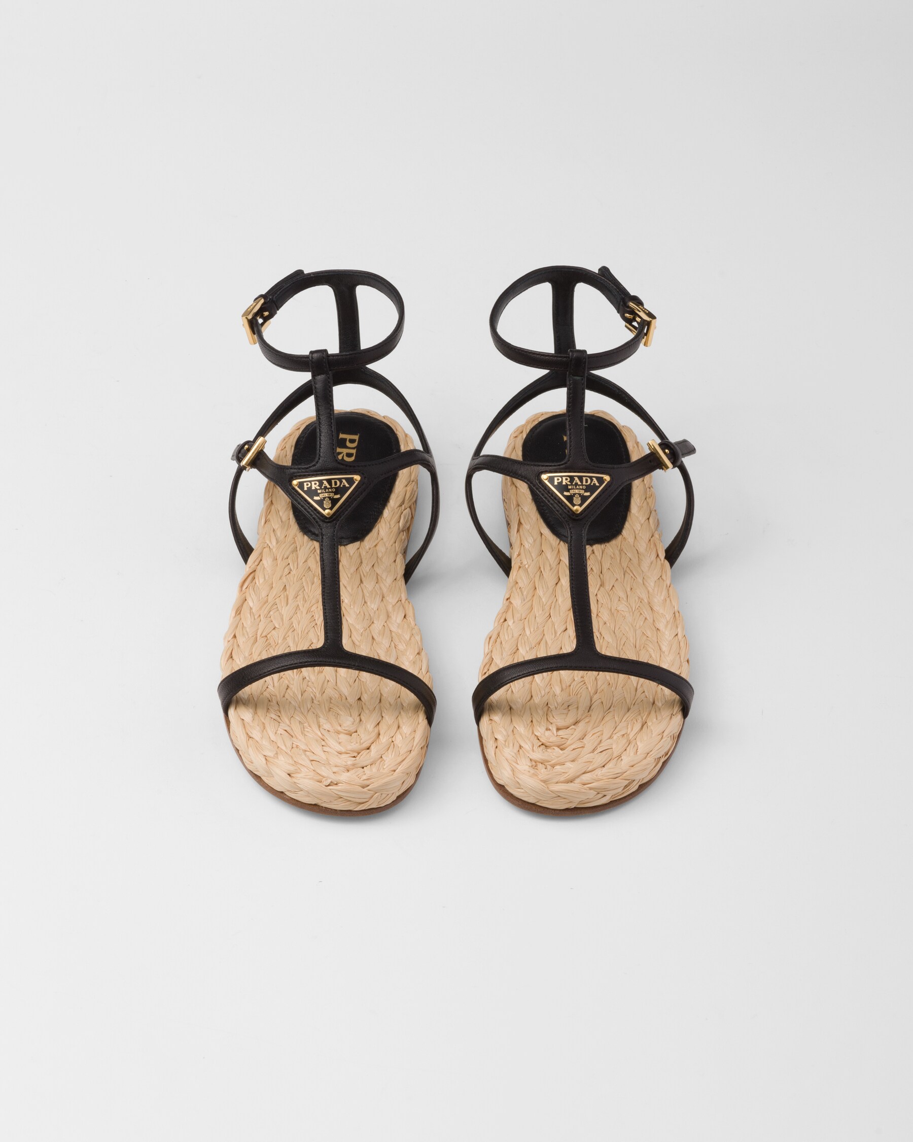 Black Flat Nappa Leather Sandals | PRADA