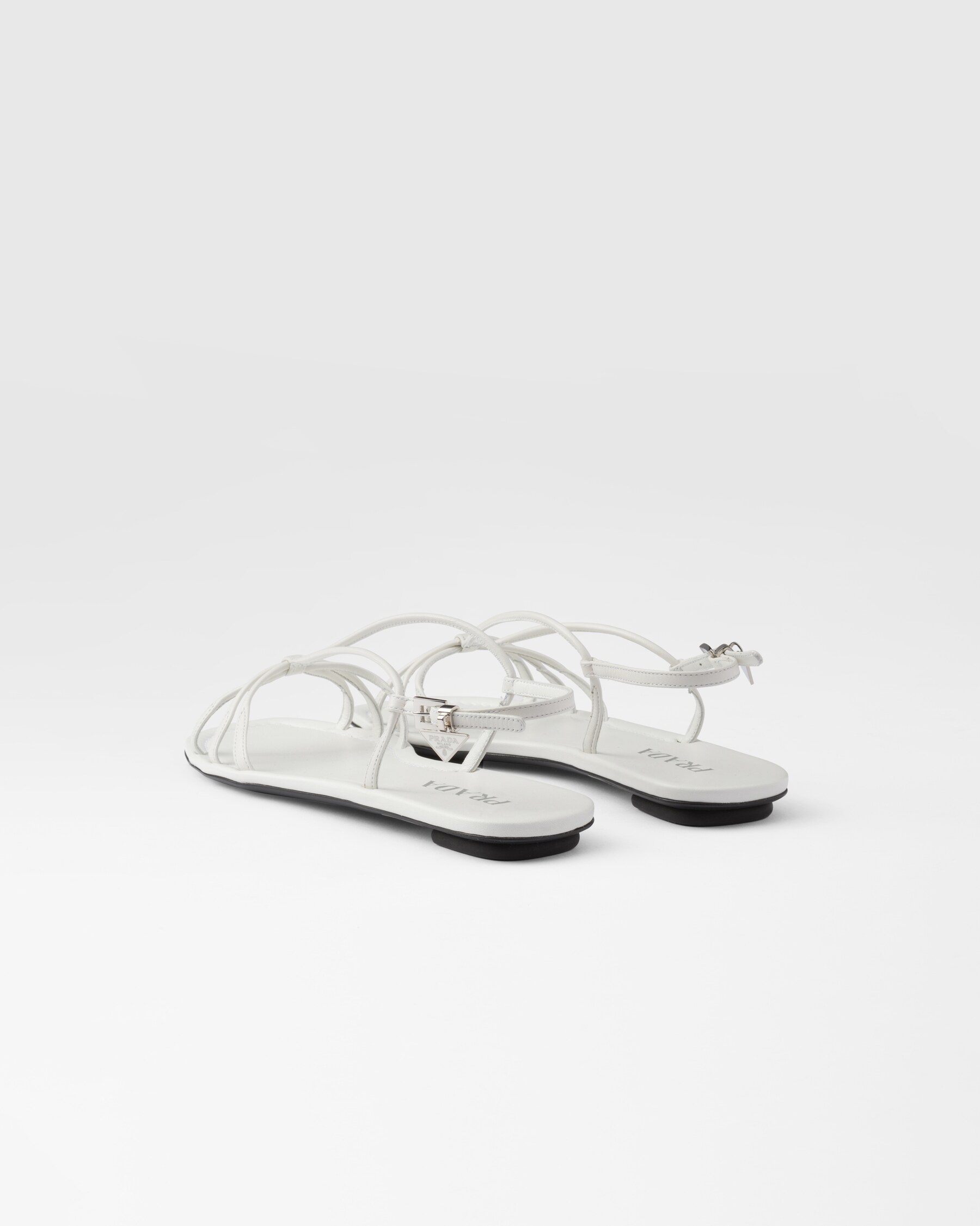 White Flat Leather Sandals | PRADA