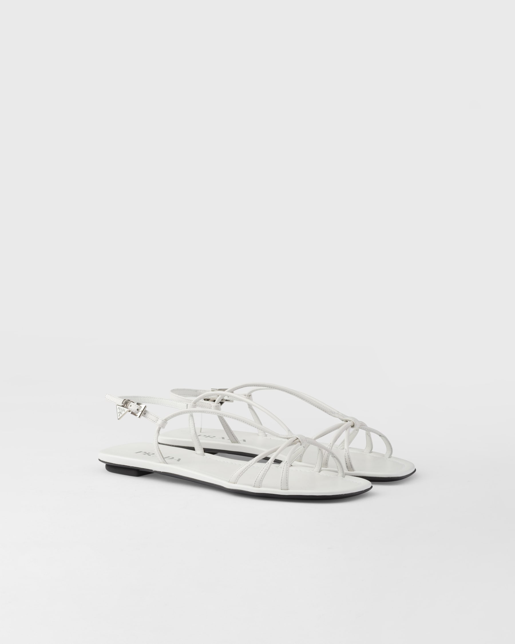 White Flat Leather Sandals | PRADA