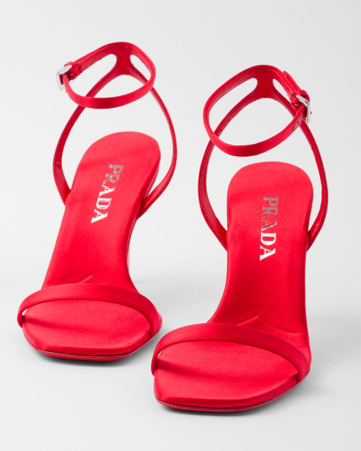 Fiery Red Satin High-heeled Sandals | PRADA