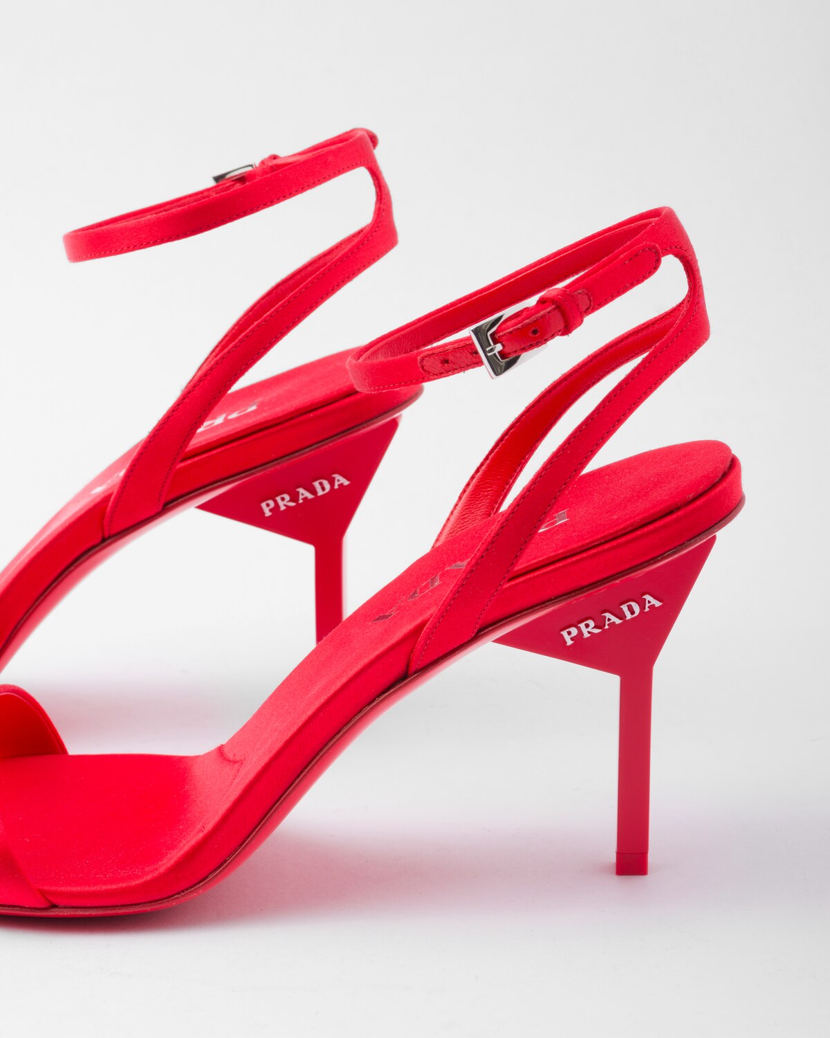 Fiery Red Satin High-heeled Sandals | PRADA