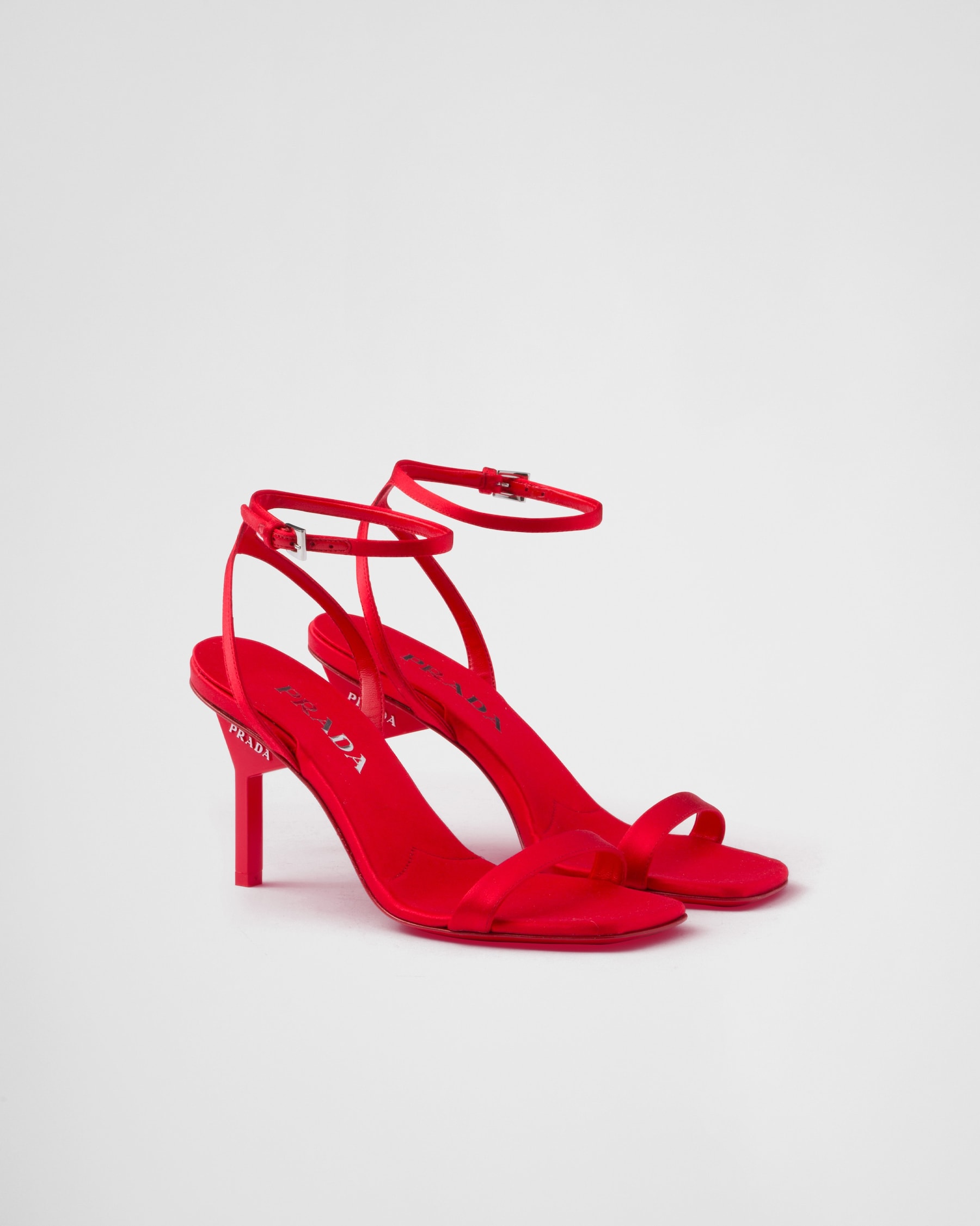 Fiery Red Satin High-heeled Sandals | PRADA