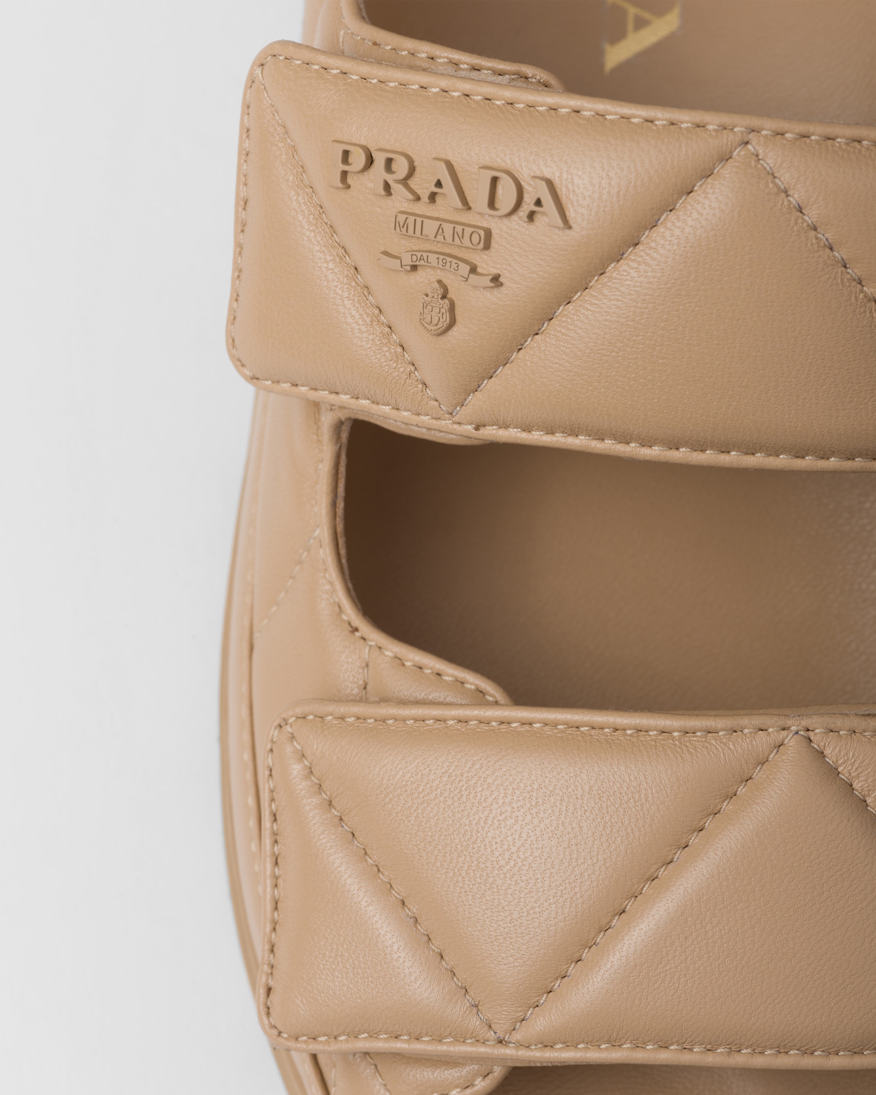 Sand Beige Padded Nappa Leather Sandals | PRADA