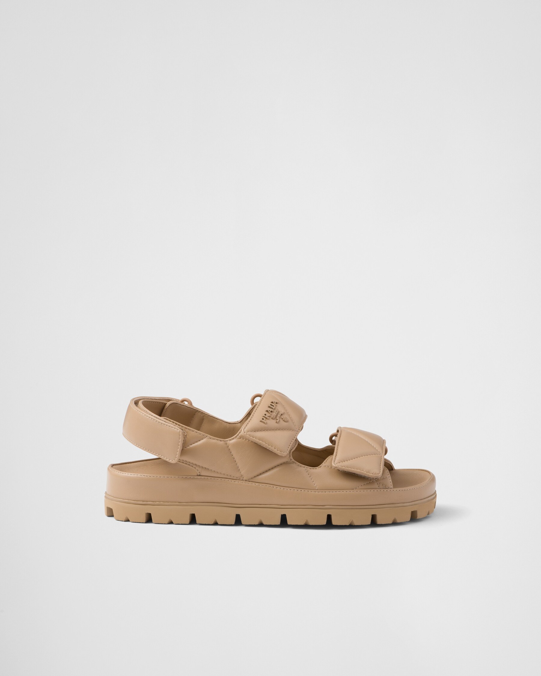 Sand Beige Padded Nappa Leather Sandals | PRADA