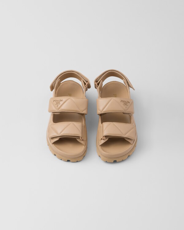 Sand Beige Padded Nappa Leather Sandals | PRADA