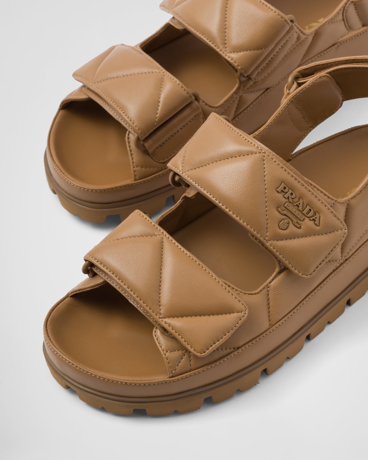 Caramel Padded Nappa Leather Sandals | PRADA
