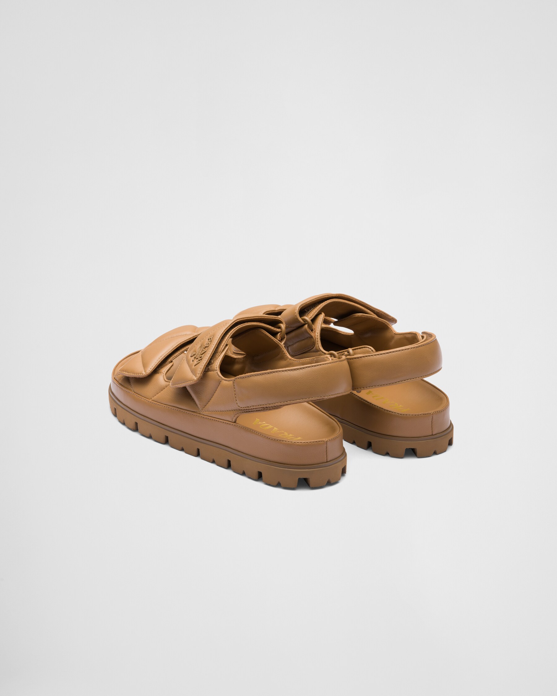Caramel Padded Nappa Leather Sandals | PRADA