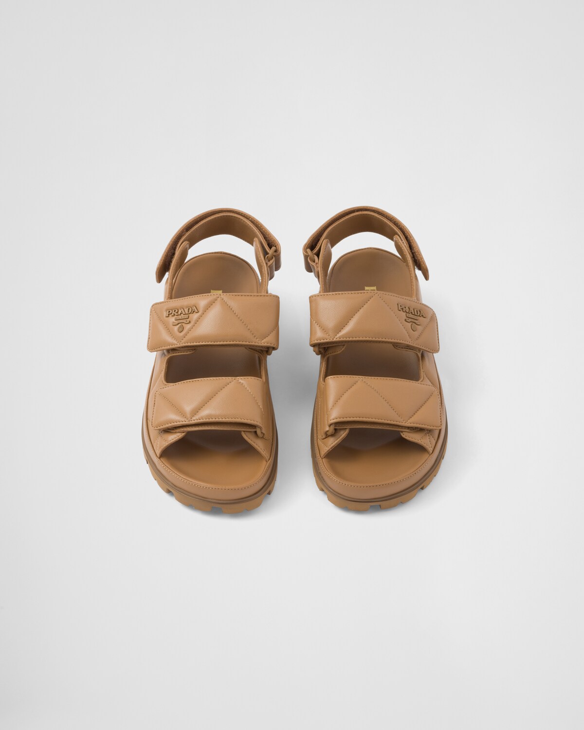 Caramel Padded Nappa Leather Sandals | PRADA