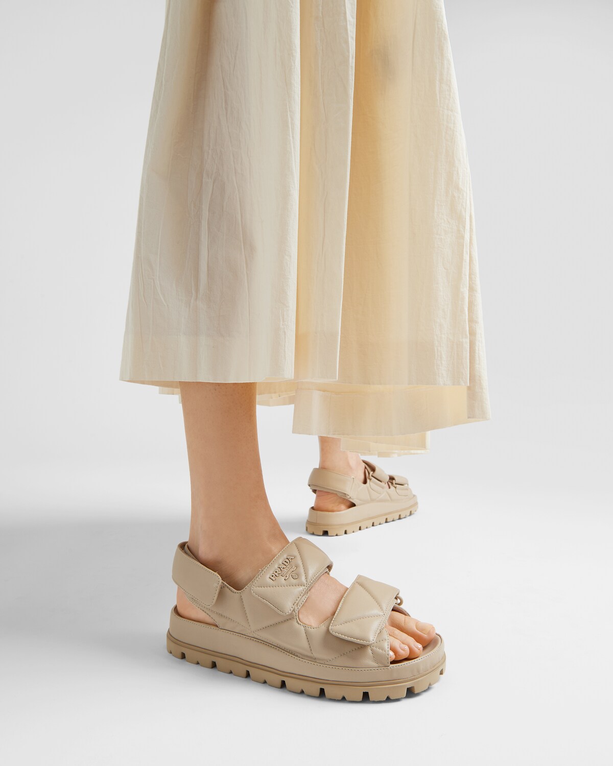 Desert Beige Padded Nappa Leather Sandals | PRADA