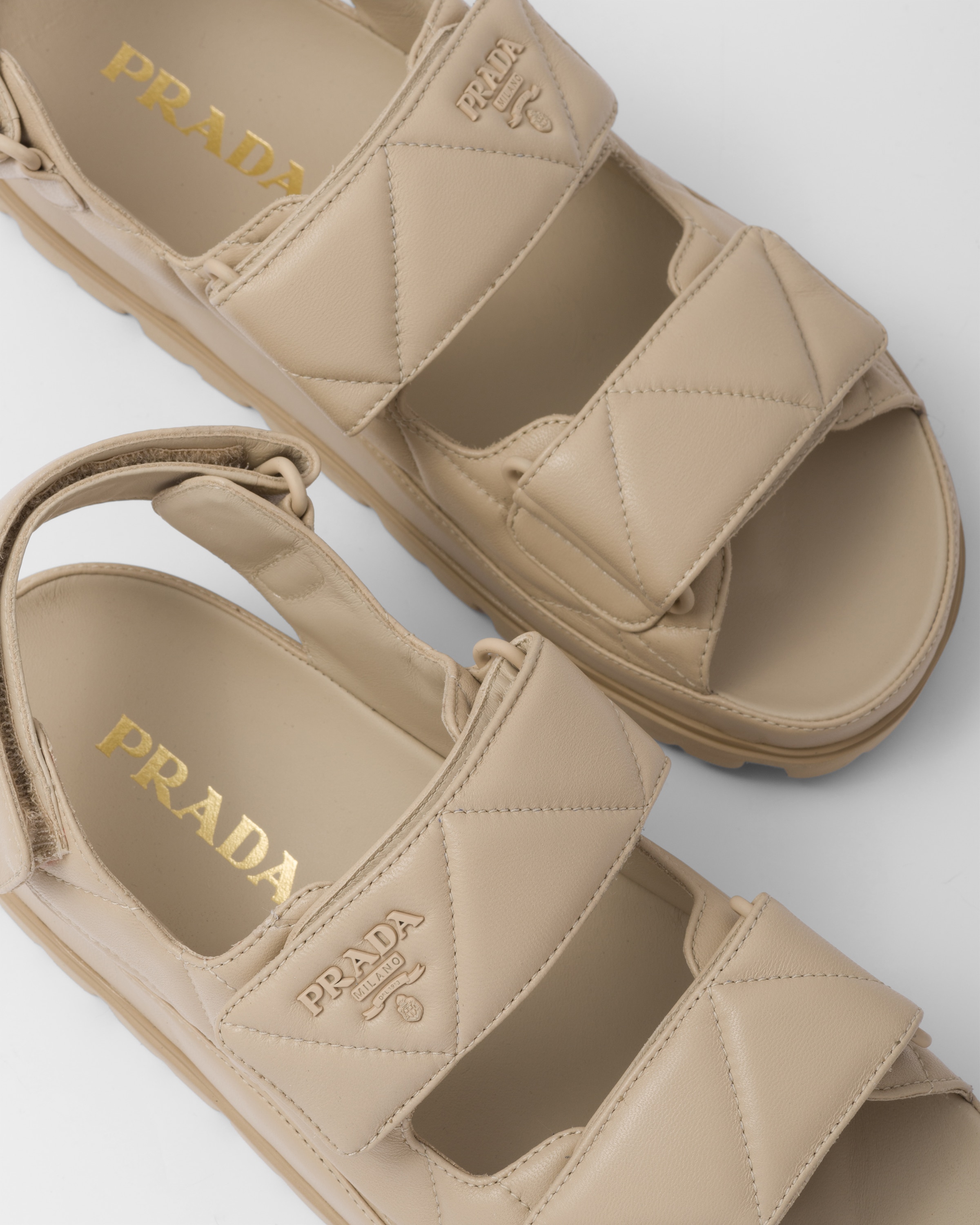 Desert Beige Padded Nappa Leather Sandals | PRADA