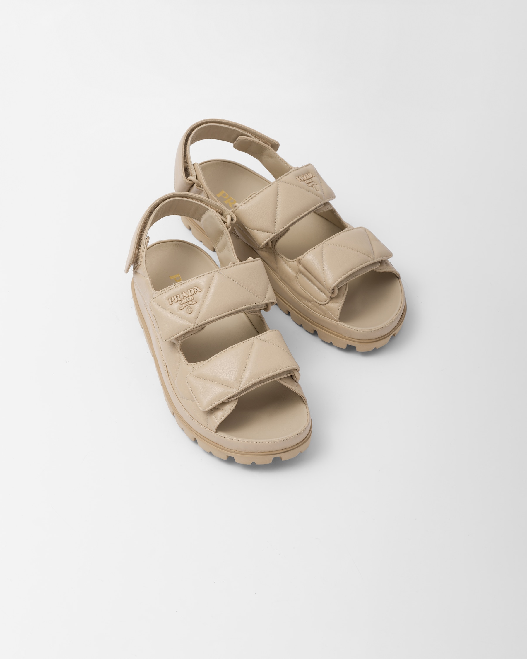 Desert Beige Padded Nappa Leather Sandals | PRADA