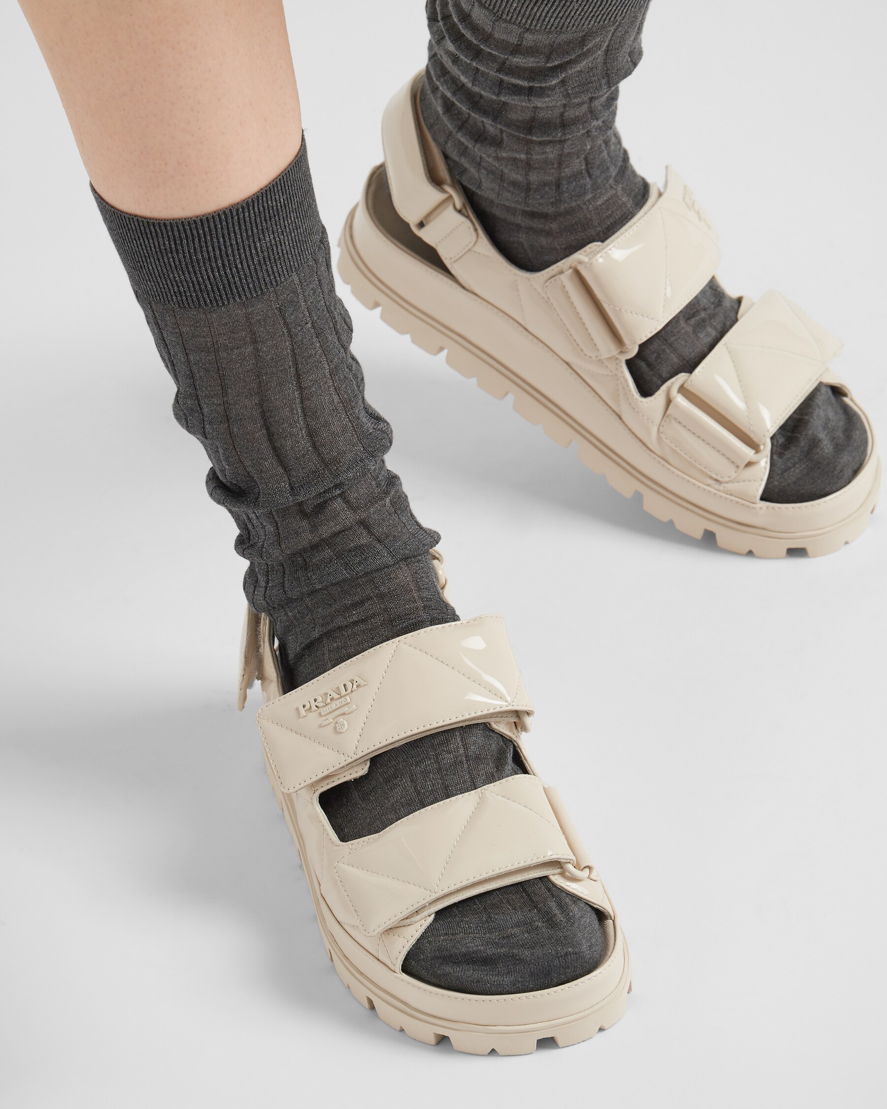 Ivory Patent Leather Sandals | PRADA