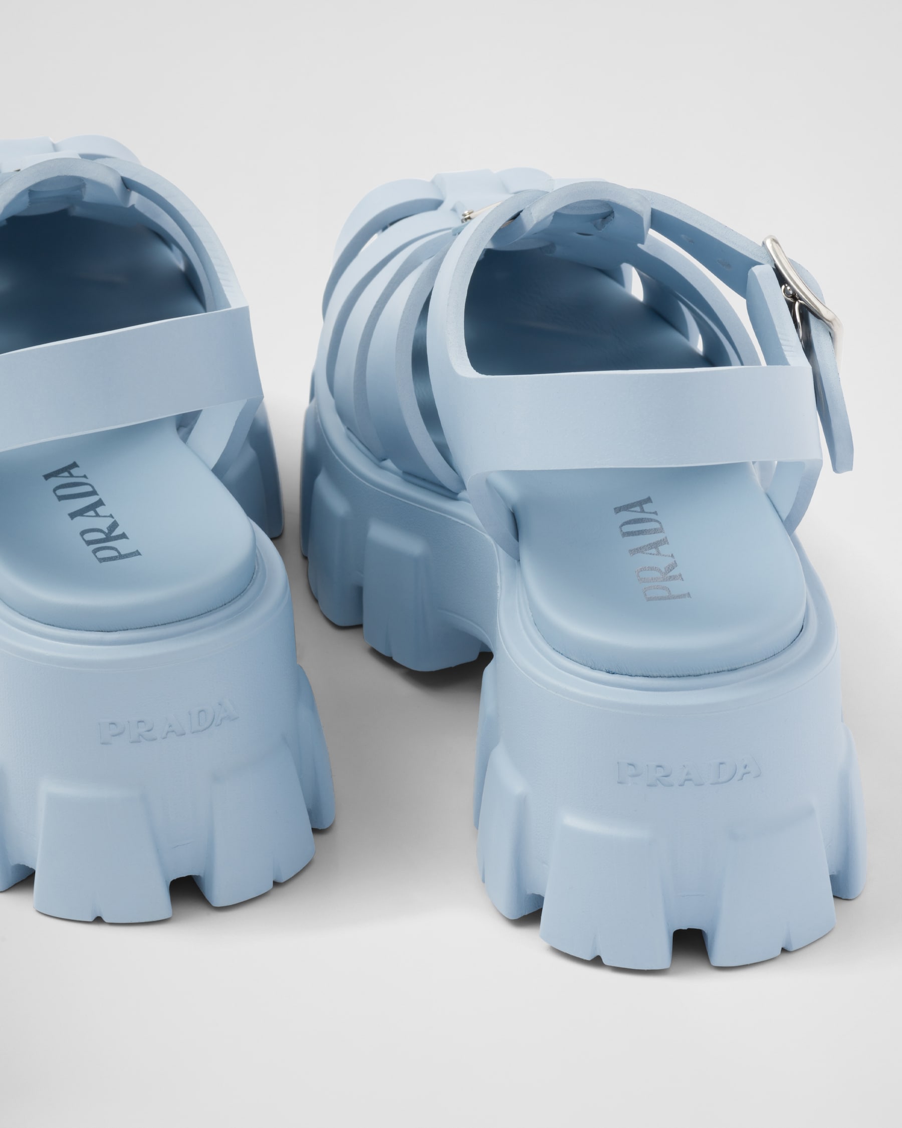 Sky Blue Monolith Foam Rubber Sandals | PRADA
