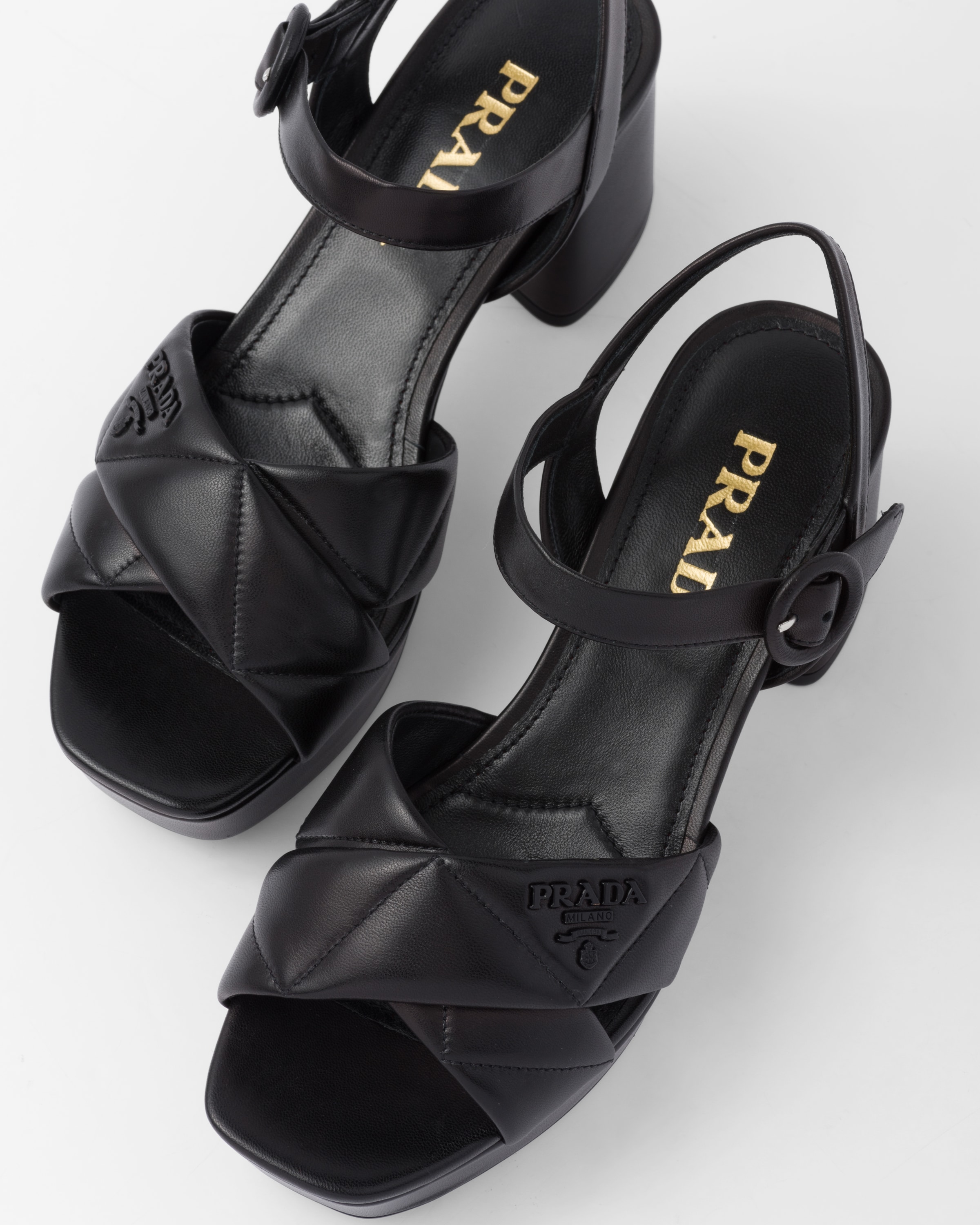Black Quilted nappa leather platform sandals | Prada