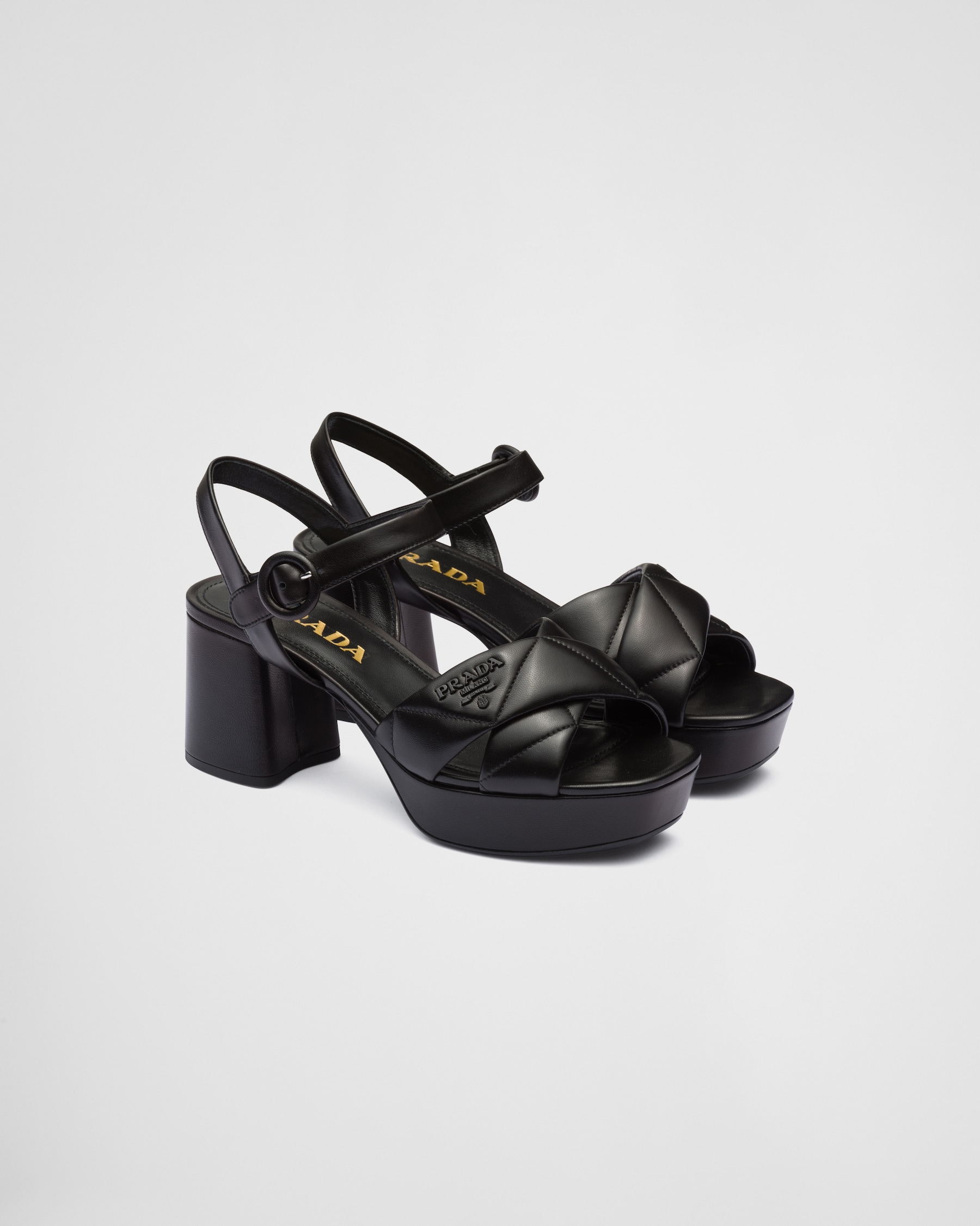 Black Quilted Nappa Leather Platform Sandals | PRADA