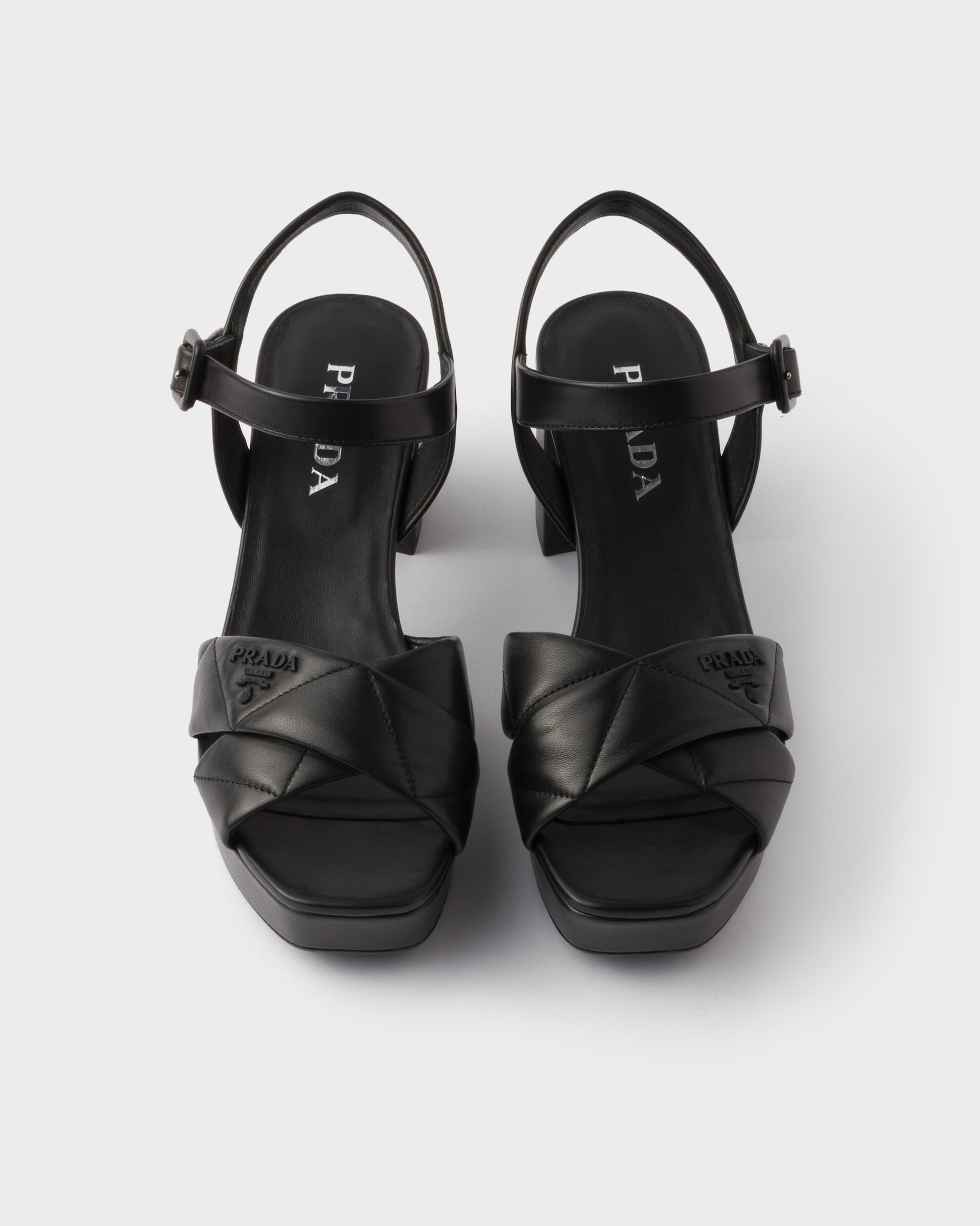 Black Quilted Nappa Leather Platform Sandals | PRADA