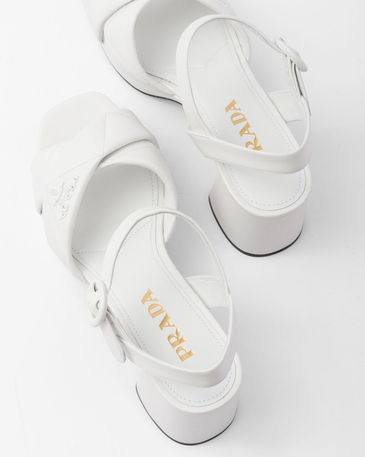 White Quilted Nappa Leather Platform Sandals | PRADA