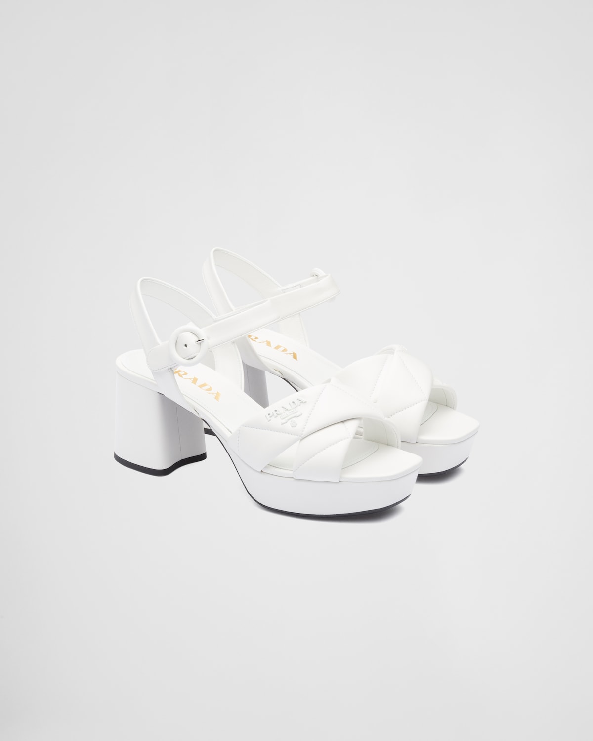 White Quilted Nappa Leather Platform Sandals | PRADA