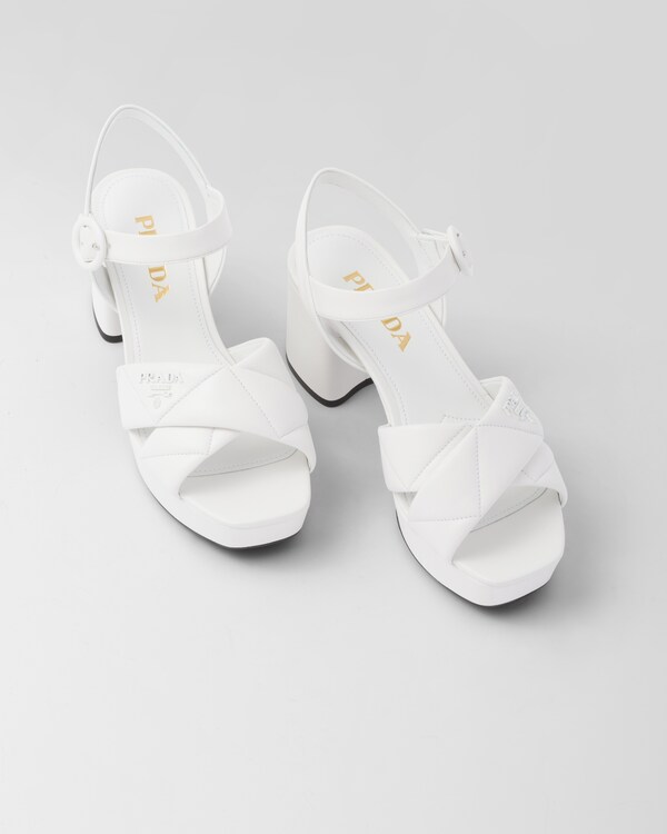 White Quilted Nappa Leather Platform Sandals | PRADA