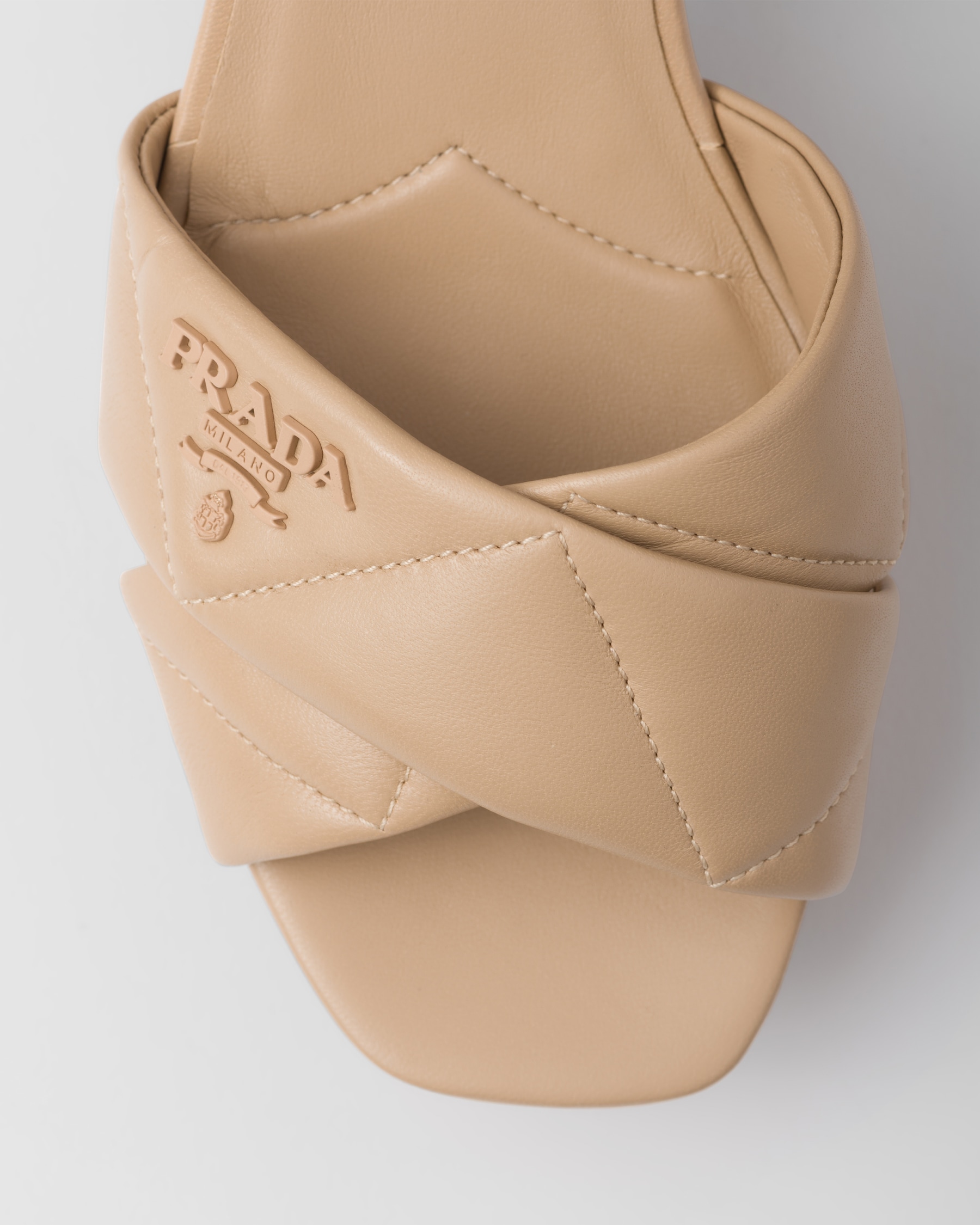 Sand Beige Quilted Nappa Leather Platform Sandals | PRADA