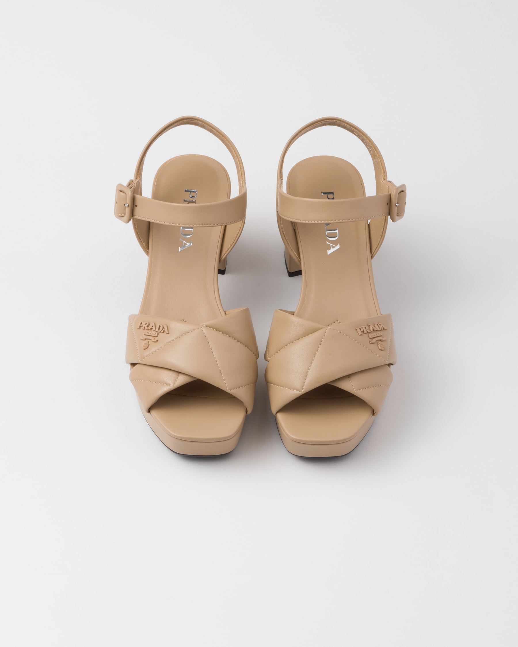 Sand Beige Quilted Nappa Leather Platform Sandals | PRADA