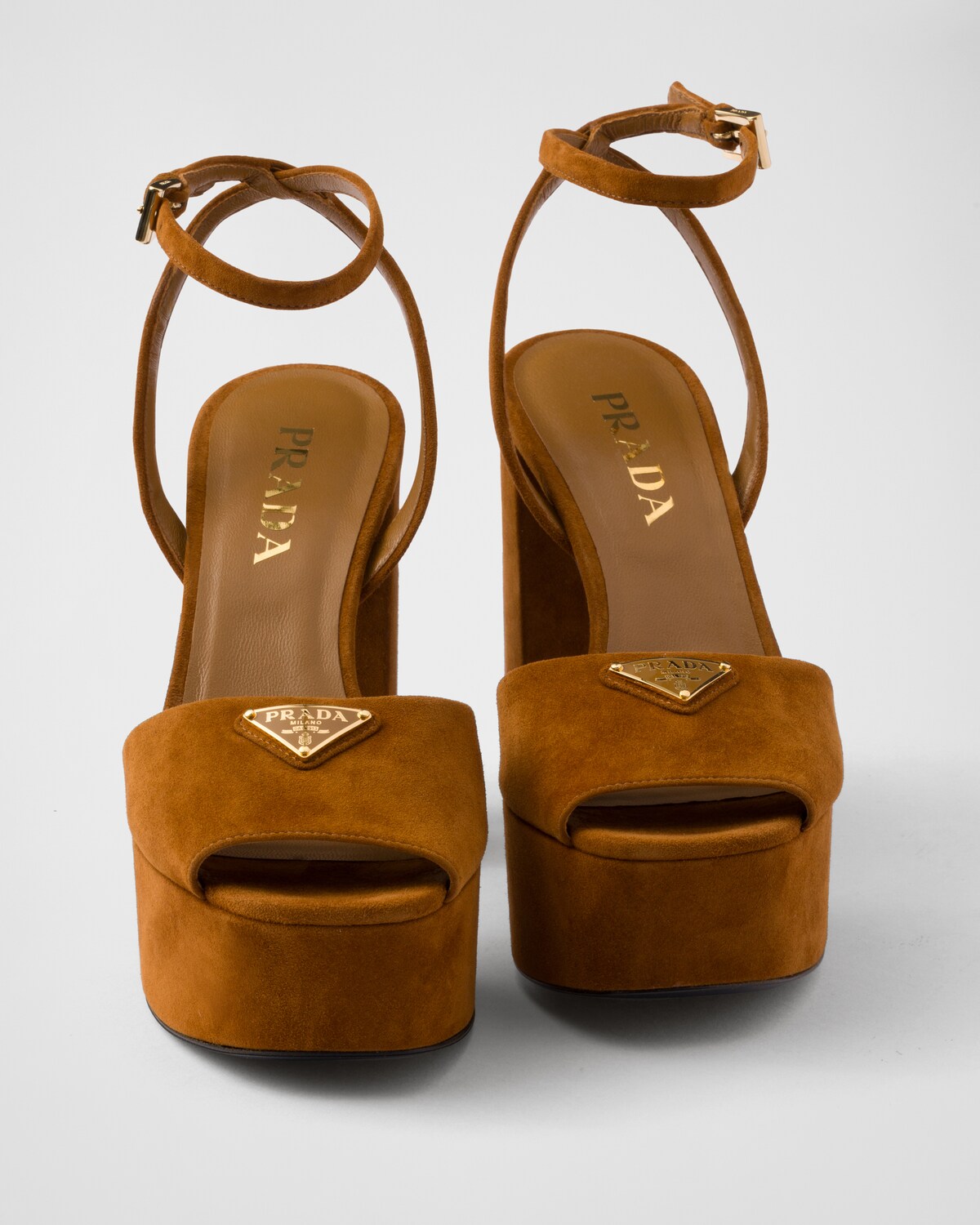 Cognac Suede Platform Sandals | PRADA