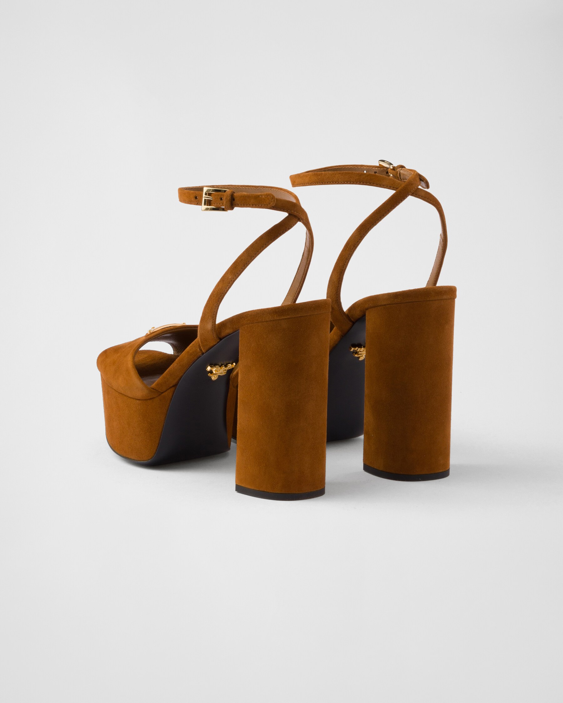 Cognac Suede Platform Sandals | PRADA