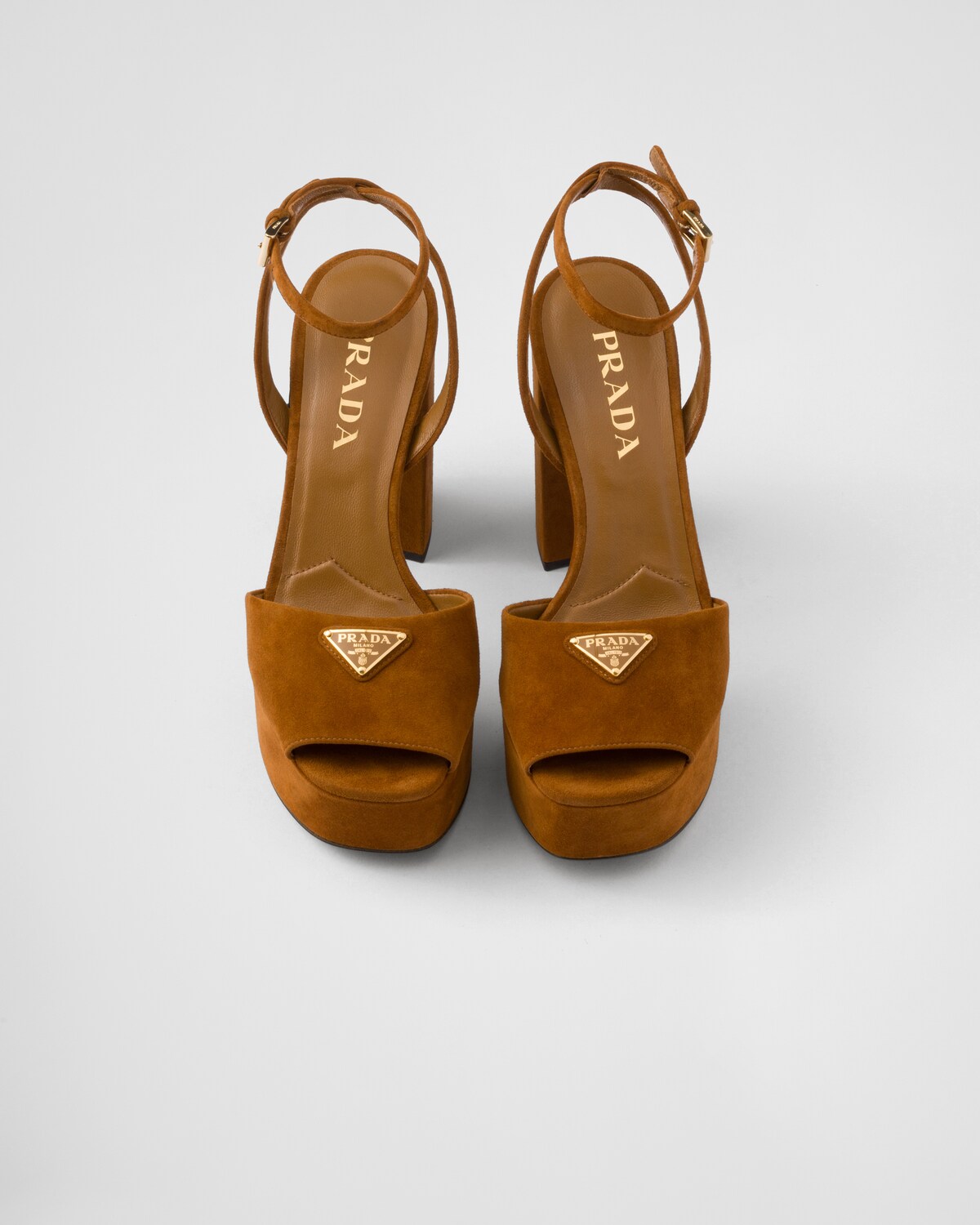Cognac Suede Platform Sandals | PRADA