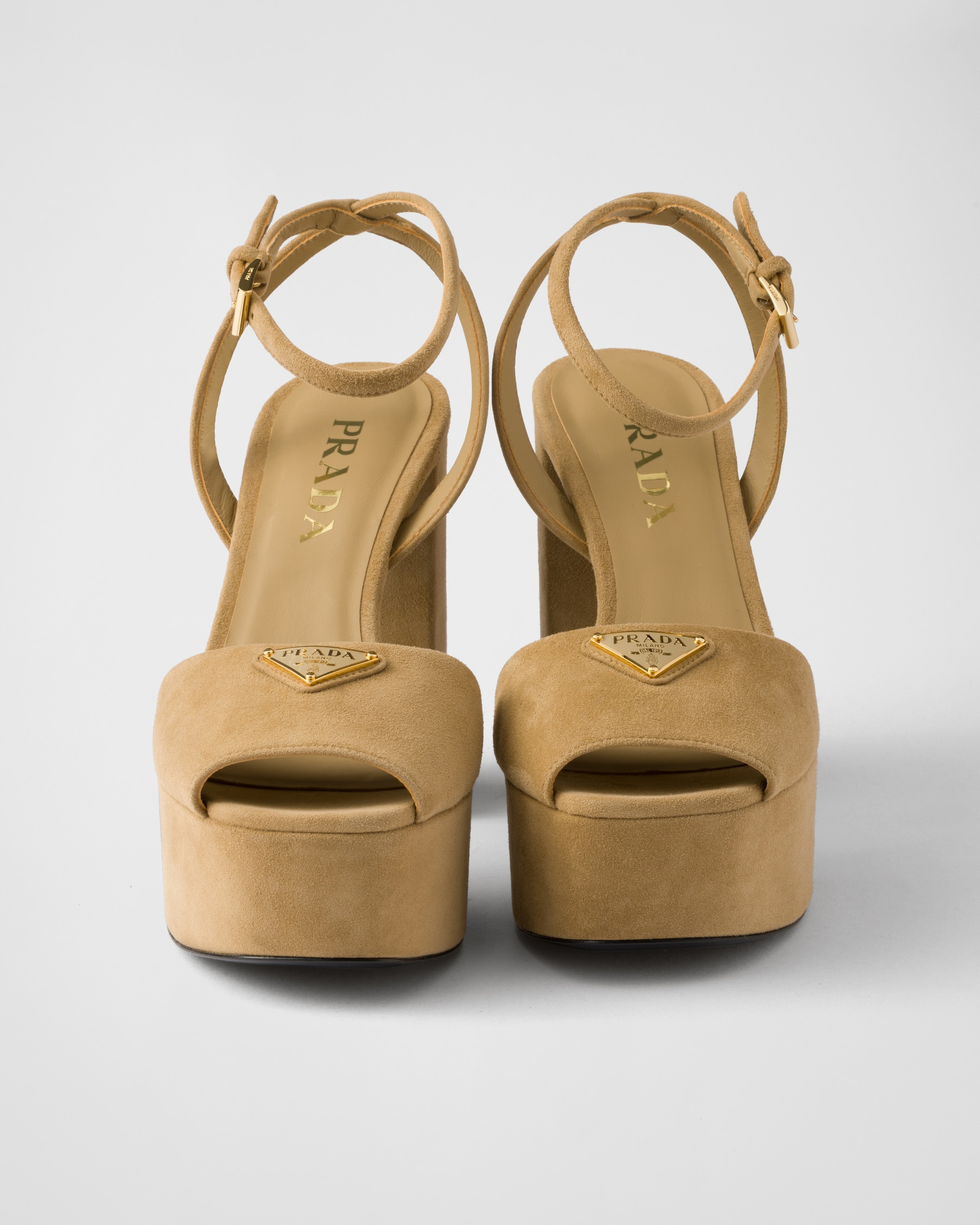 Ecru Suede Platform Sandals | PRADA