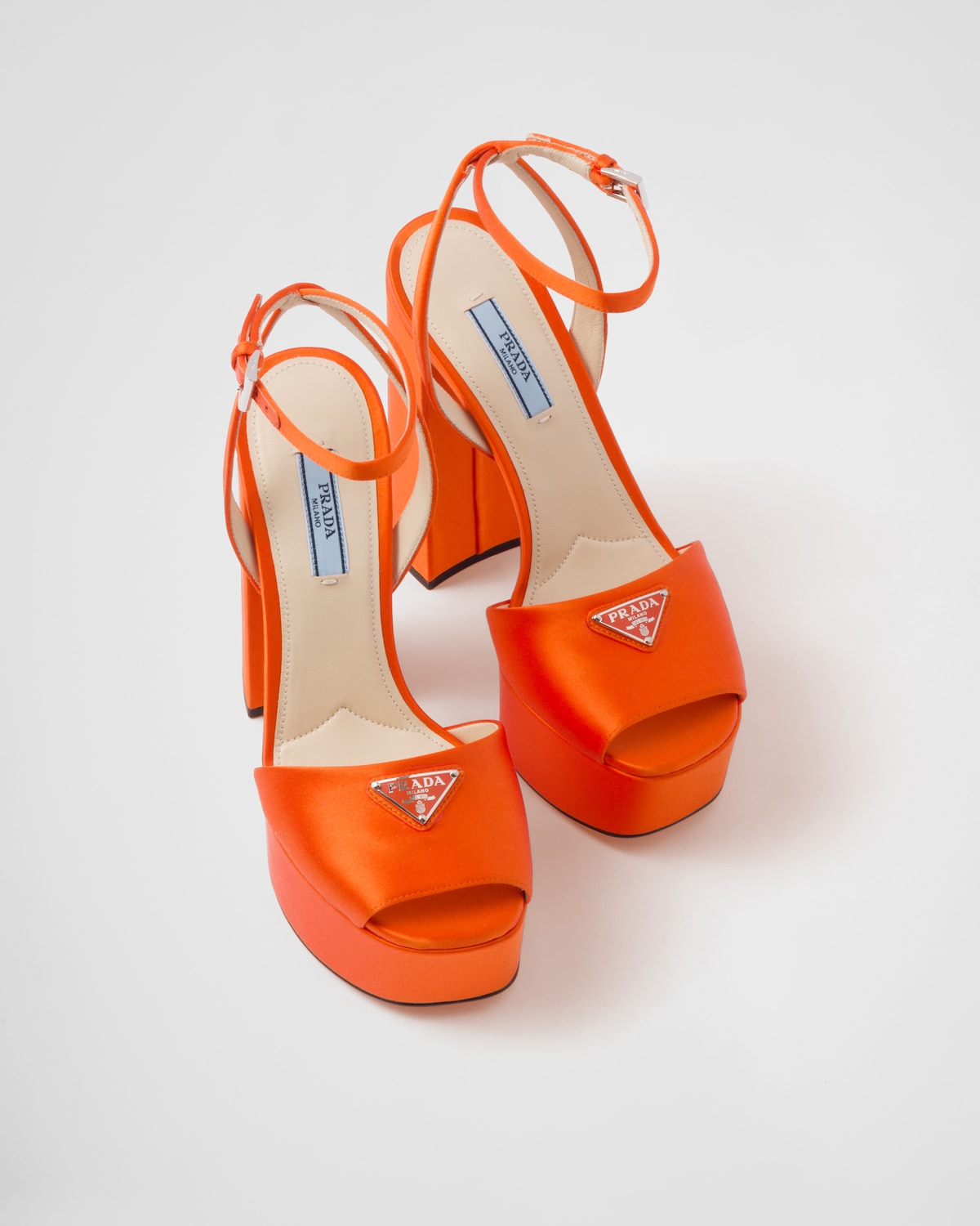 Orange High-heeled Satin Sandals | PRADA