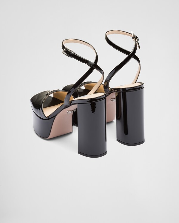 Black Patent Leather Platform Sandals | PRADA