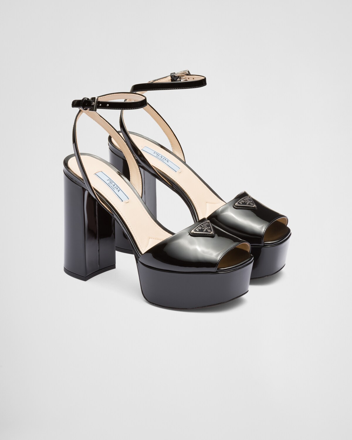 Black Patent Leather Platform Sandals | PRADA
