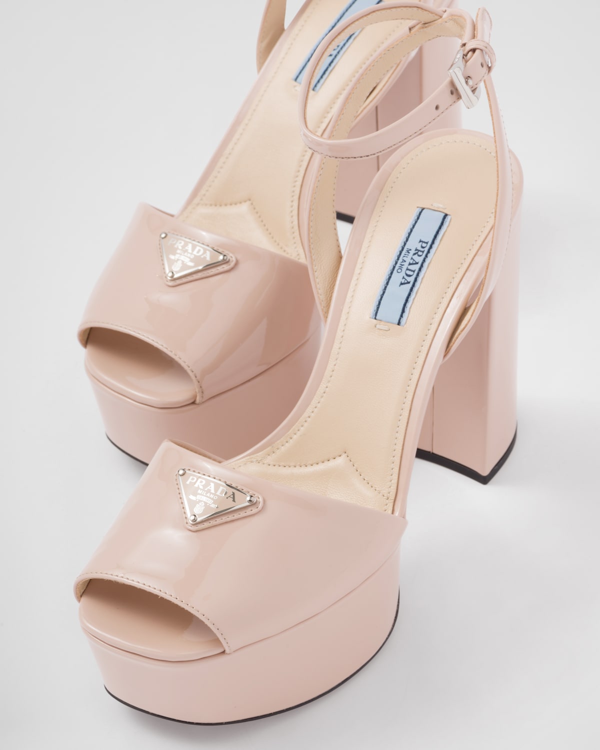 Powder Pink Patent Leather Platform Sandals | PRADA