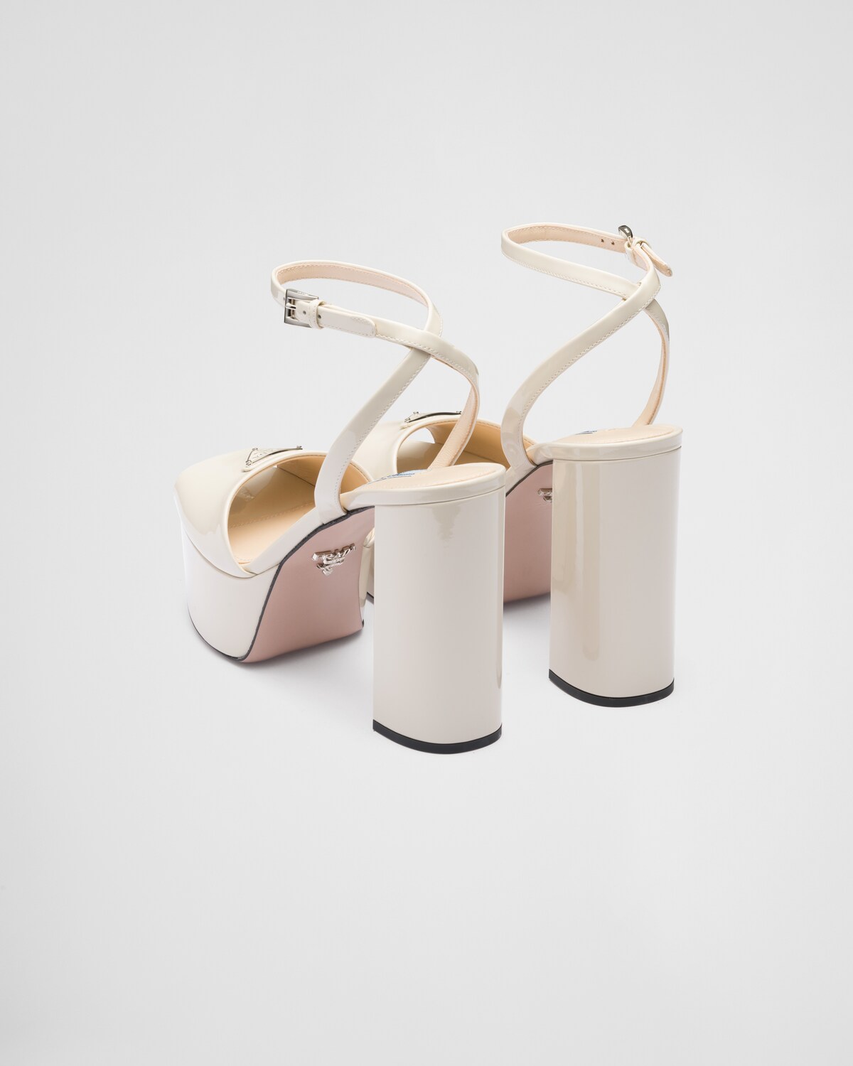 Ivory Patent Leather Platform Sandals | PRADA