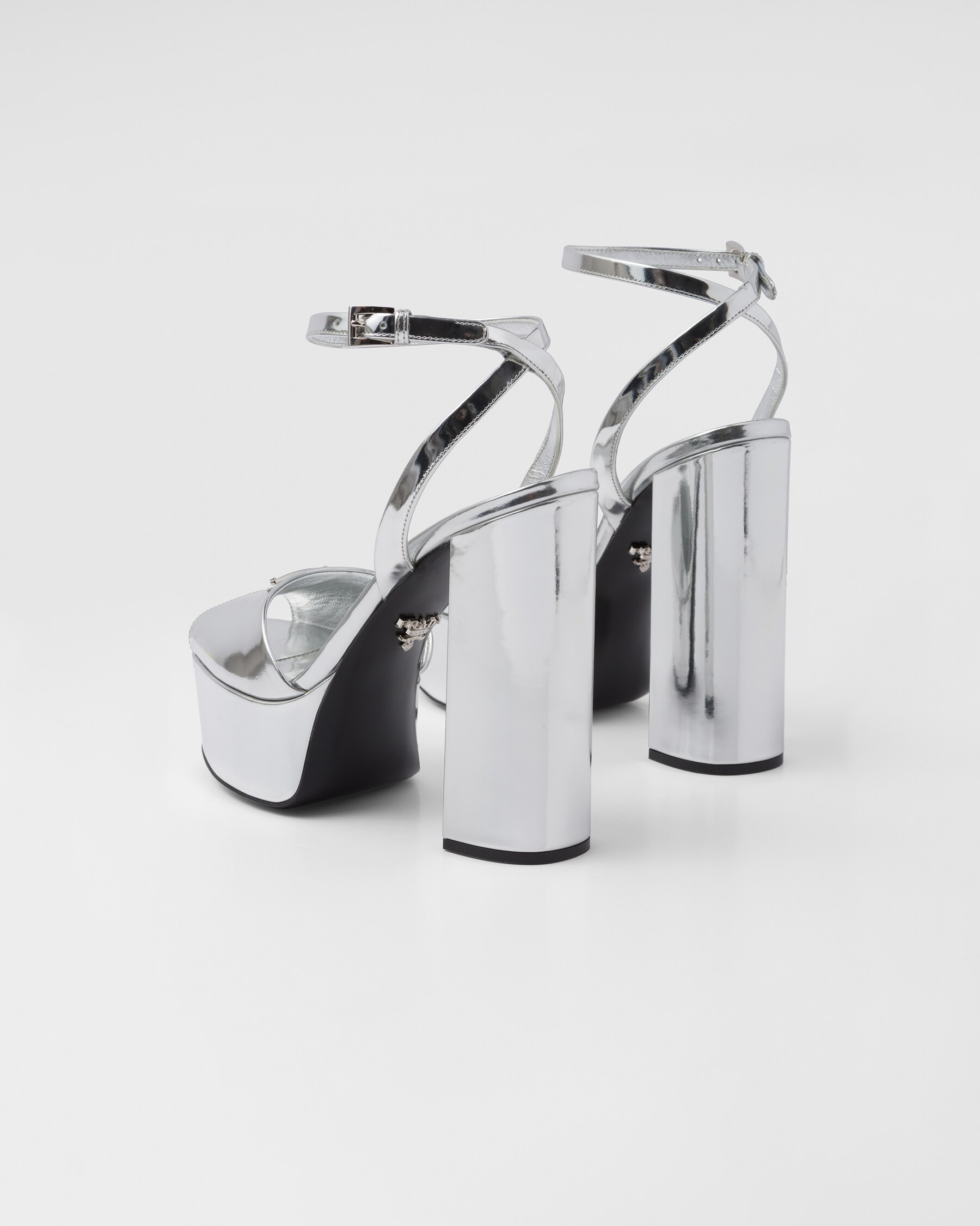 Silver Metallic Leather Platform Sandals | PRADA