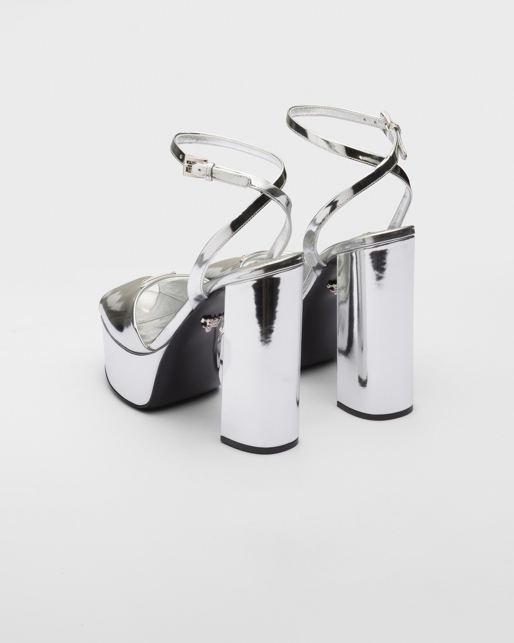 Silver Metallic Leather Platform Sandals | PRADA