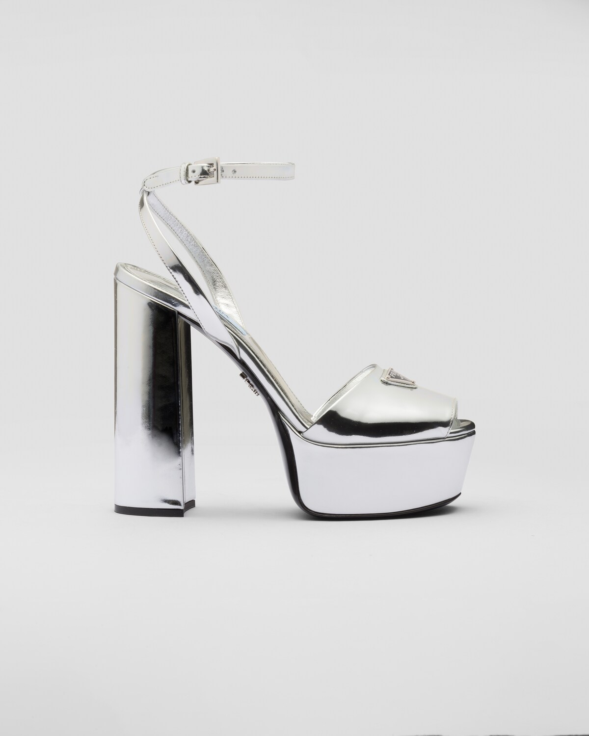 Silver Metallic Leather Platform Sandals | PRADA