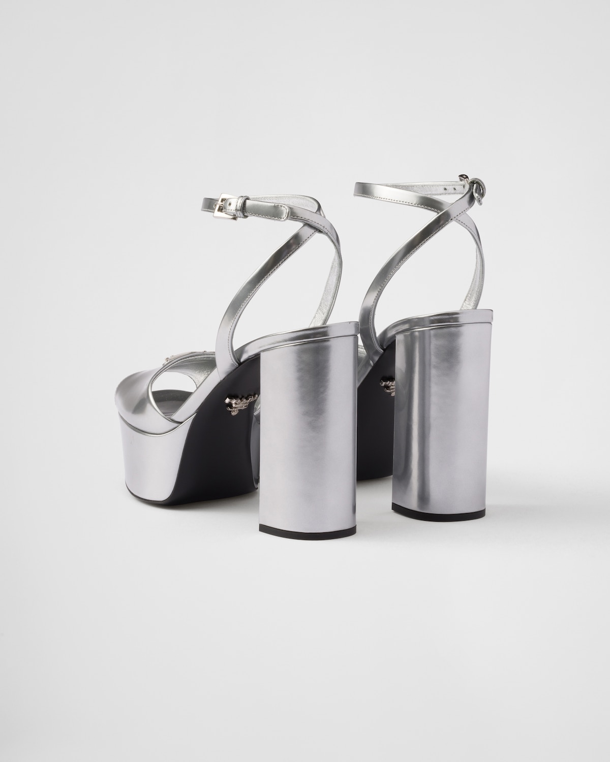 Silver Metallic Leather Platform Sandals | PRADA