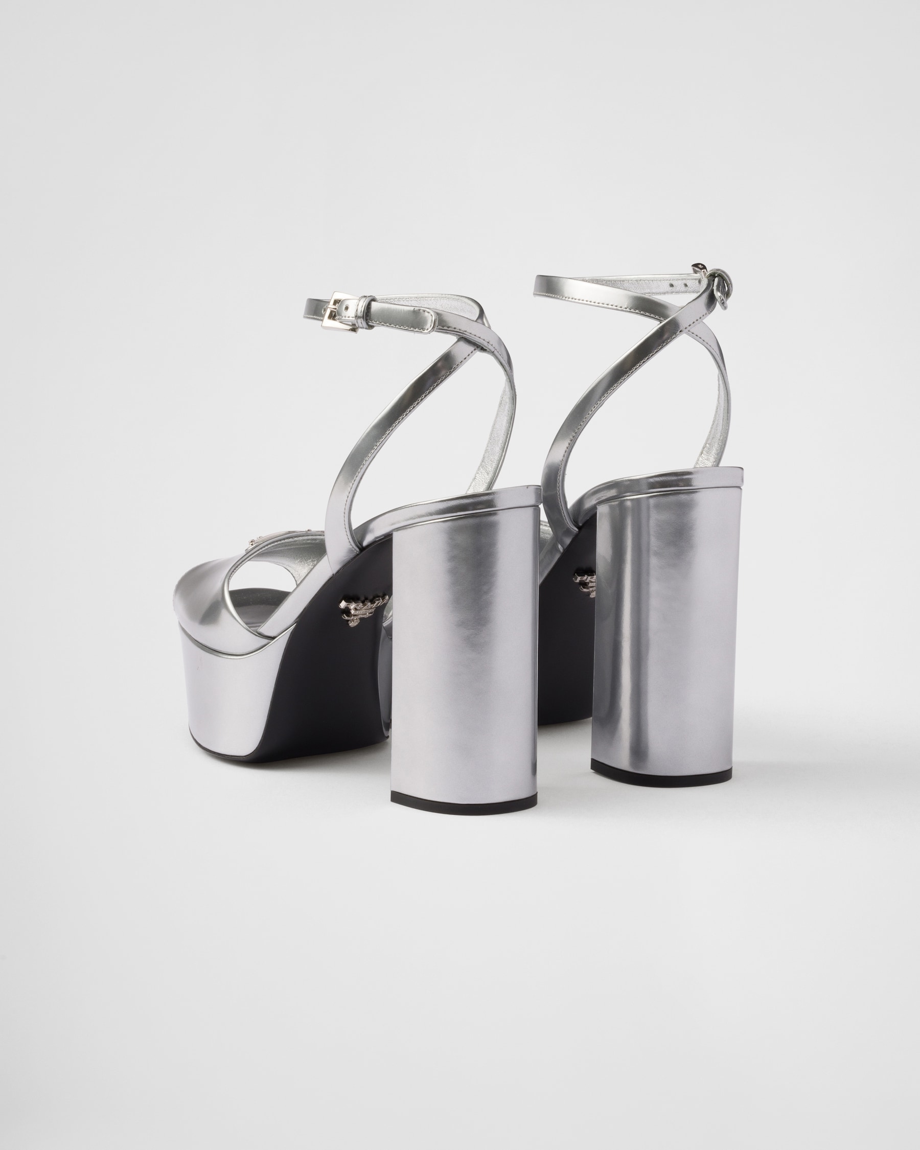 Silver Metallic Leather Platform Sandals | PRADA